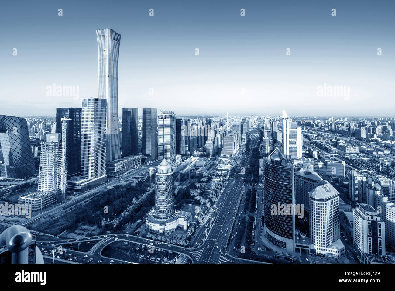 High-rise buildings and viaducts in the city's financial district ...