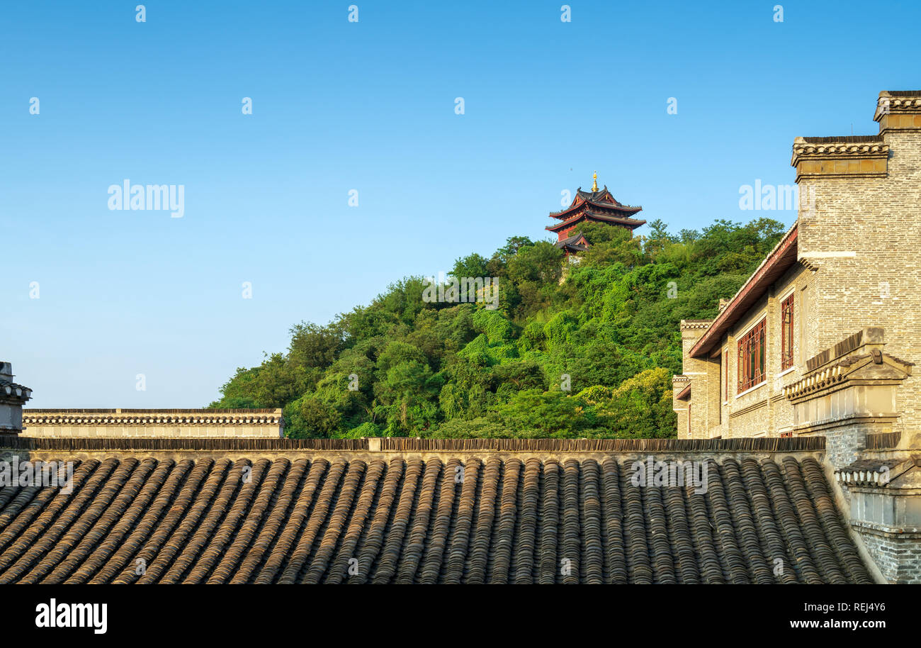 Chinese classical architecture on the hill, roofs and pavilions Stock ...