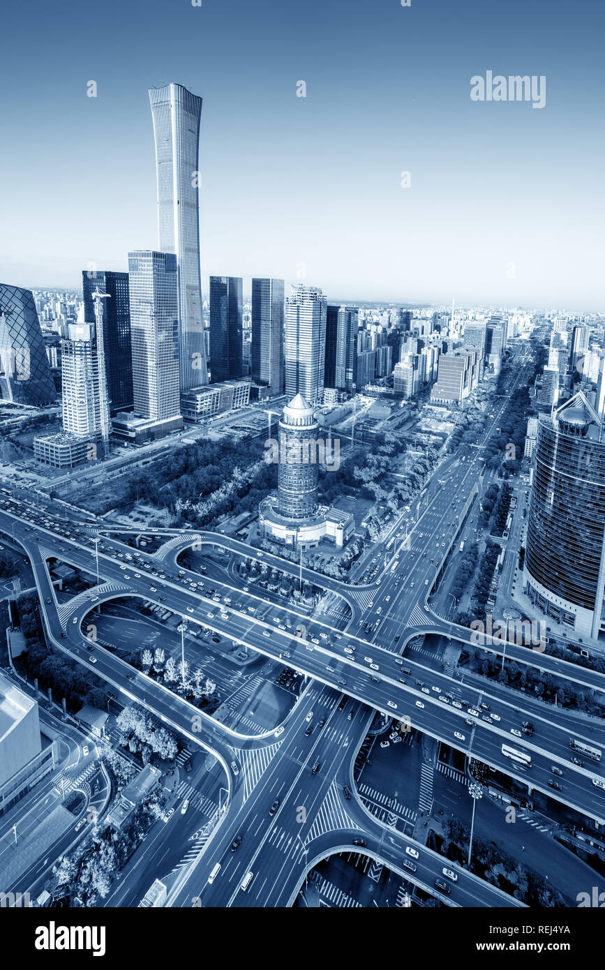 High-rise buildings and viaducts in the city's financial district ...
