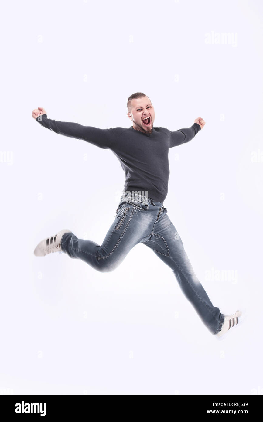 rapper guy is dancing breakdance . photo in jump Stock Photo - Alamy