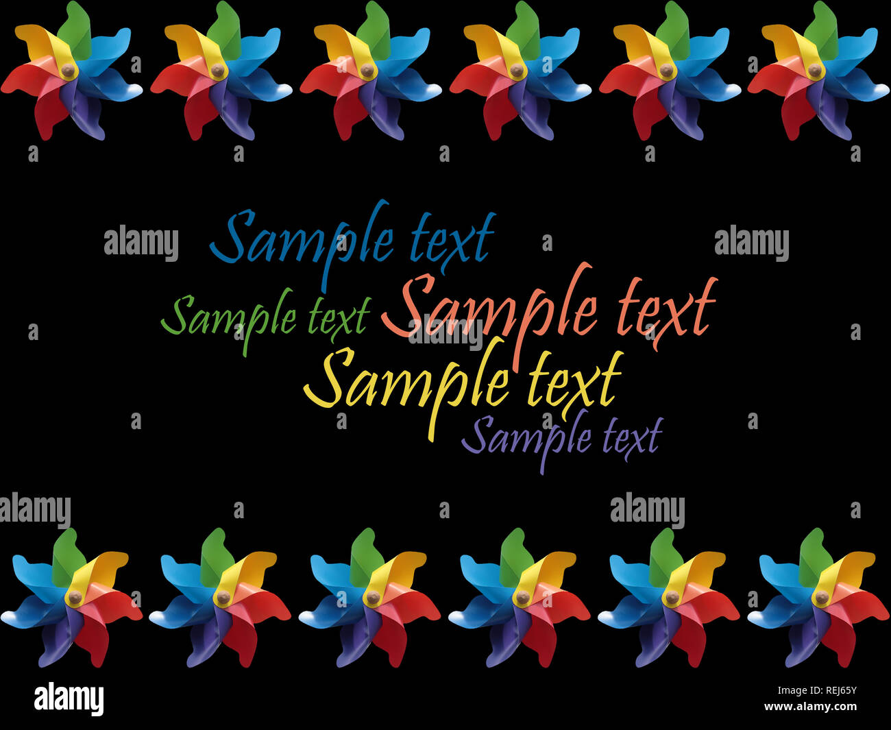 Pinwheel border over blue gradient background Stock Photo - Alamy