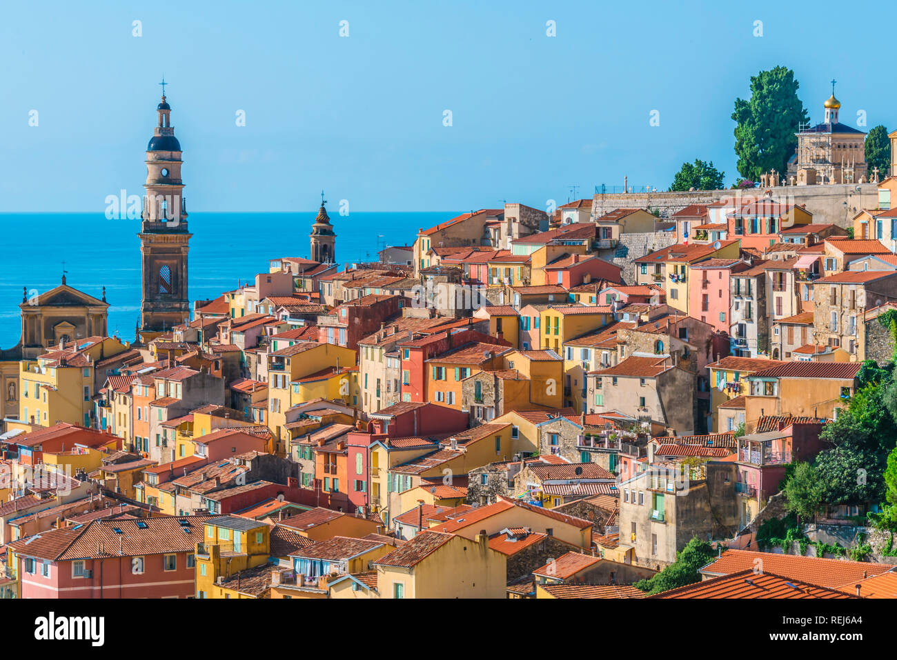 Old town architecture of Menton on French Riviera Stock Photo - Alamy