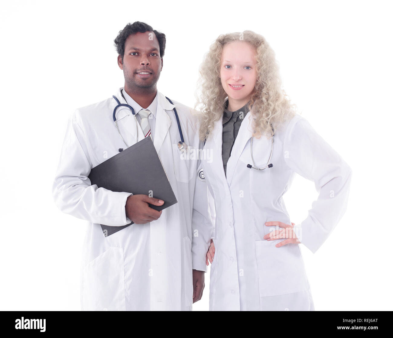 two doctors discussing a patient's diagnosis. isolated on white ...