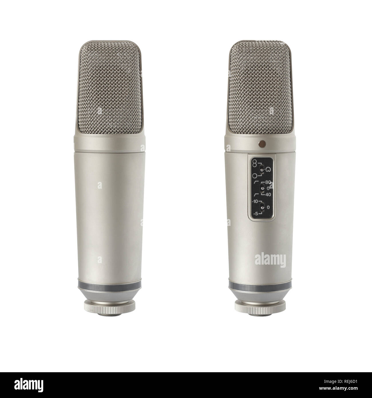 Back and front view of condenser microphone, isolated on white Stock ...