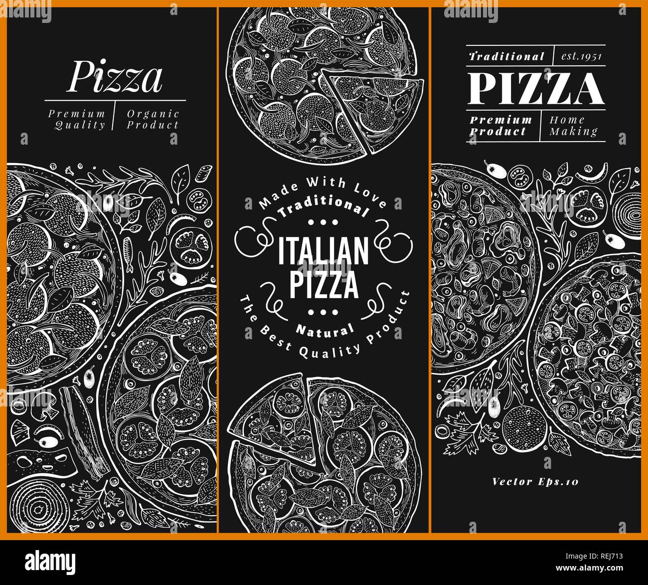 Vector Italian pizza banner set. Hand drawn retro illustrations on ...