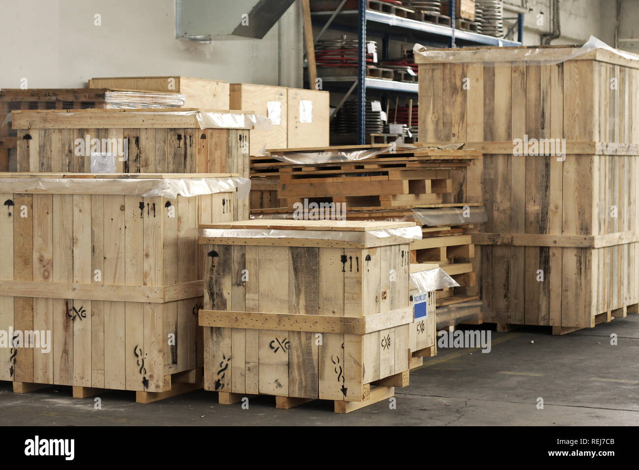 Big wooden boxes ready for shipping Stock Photo - Alamy