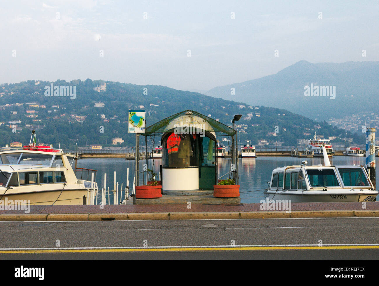 boat ticket booth on Lake Como, Como, Italy Stock Photo - Alamy