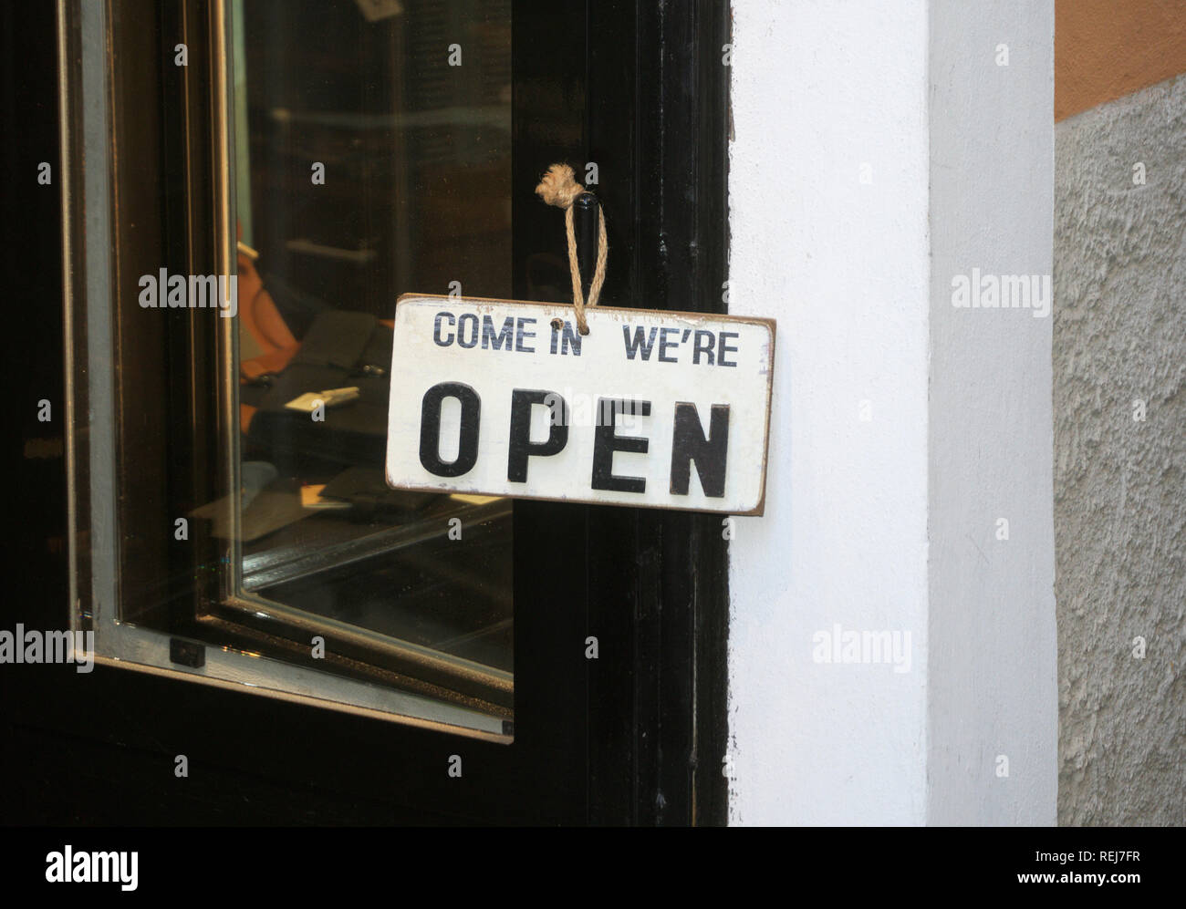Open sign on entrance hi-res stock photography and images - Alamy