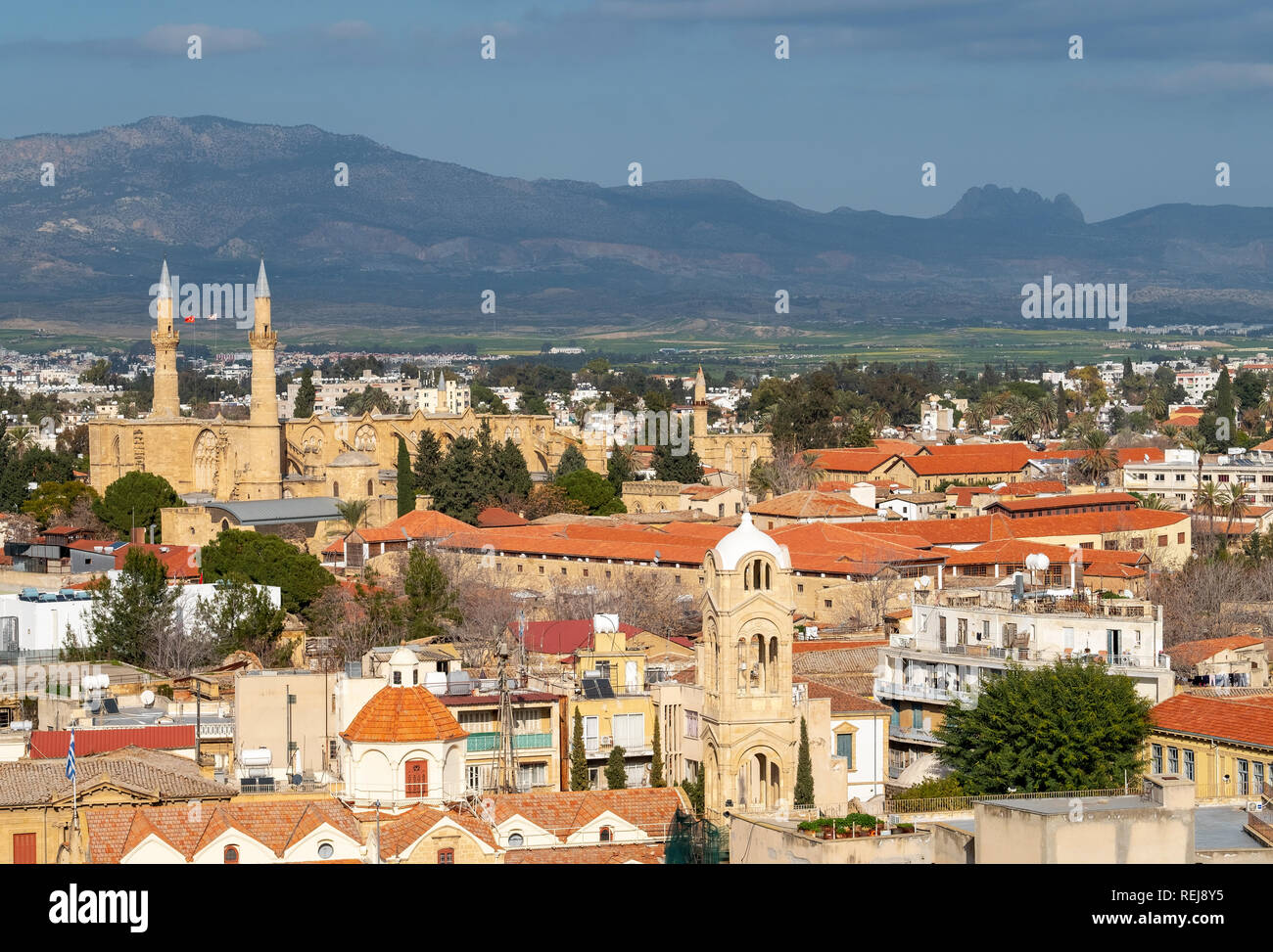 View of both sides of Nicosia (Lefkosia), the last divided capital of ...