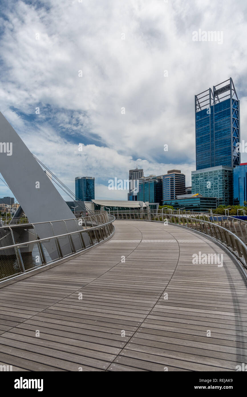 Elizabeth Quay Bridge in Perth Western Australia with wooden planks ...
