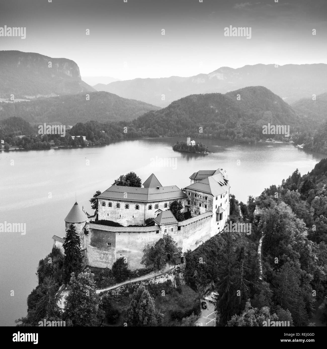 View lake medieval castle Black and White Stock Photos & Images - Alamy