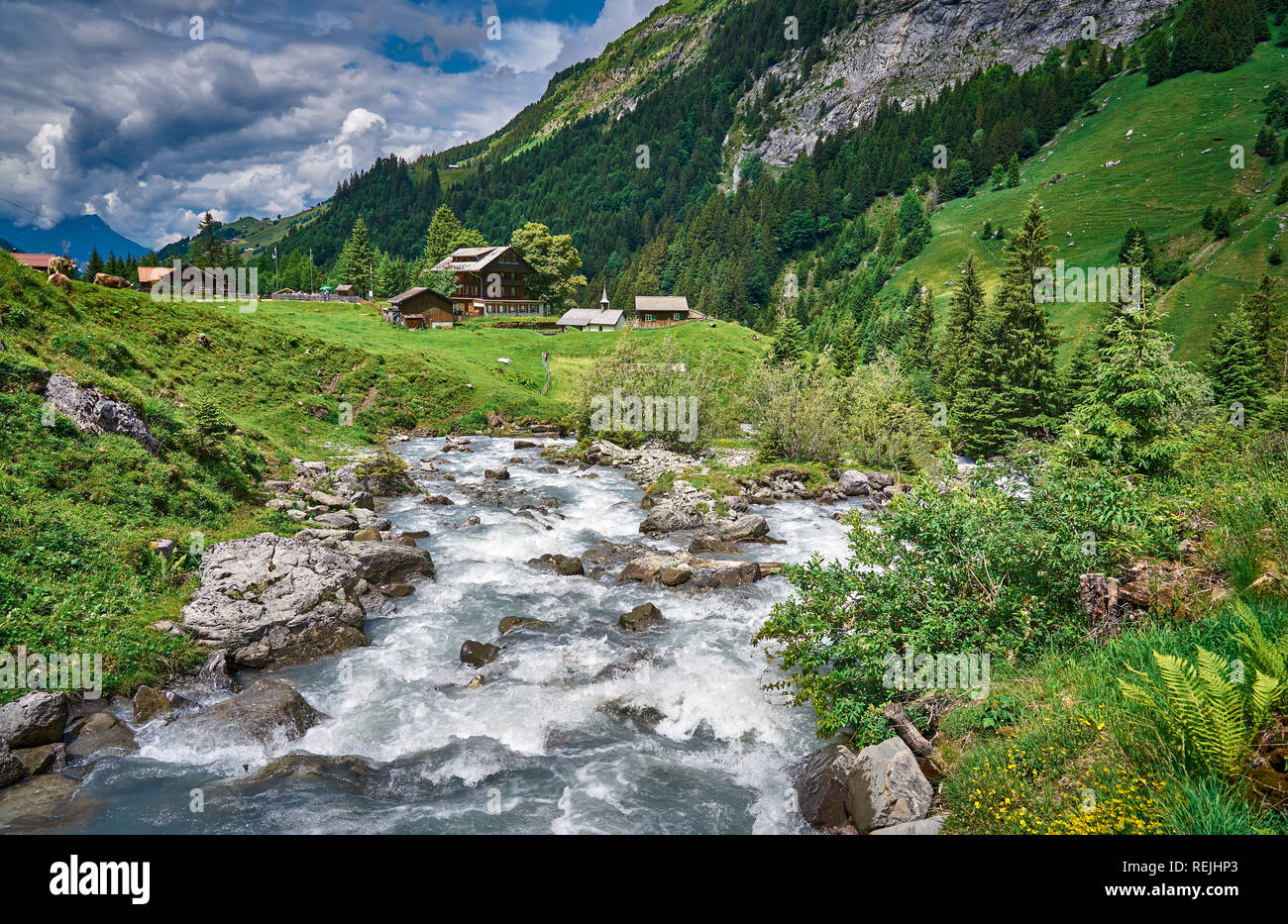 Swiss alps village landscape hi-res stock photography and images - Alamy