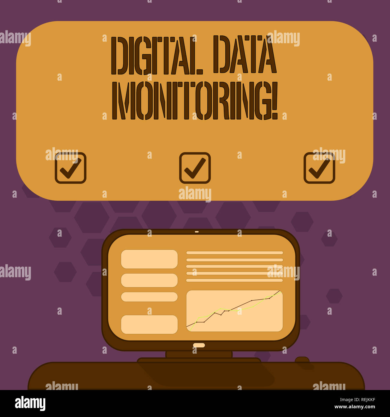 Handwriting text Digital Data Monitoring. Concept meaning Routine check ...