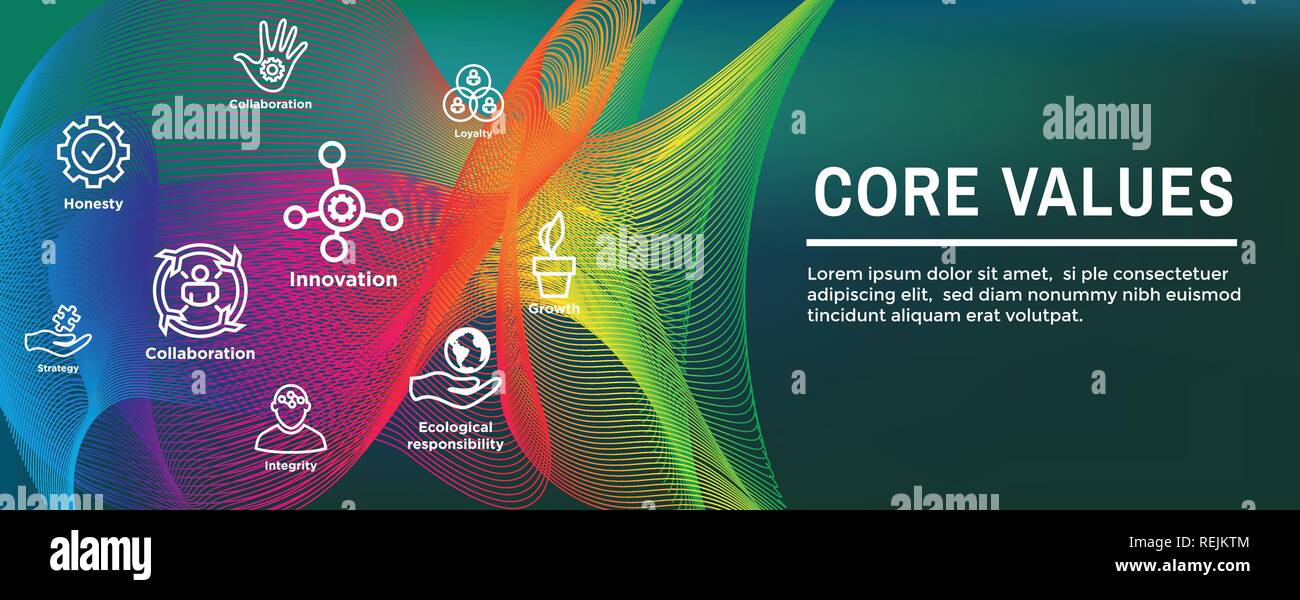 Core Values Web Header Banner image w Integrity, Mission, etc Icon Set ...