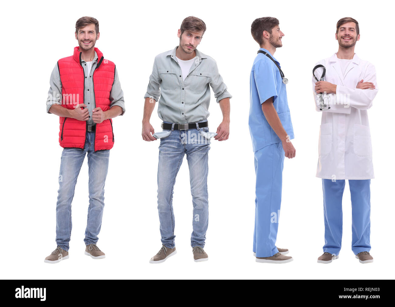 collage doctor and young man isolated on white Stock Photo - Alamy