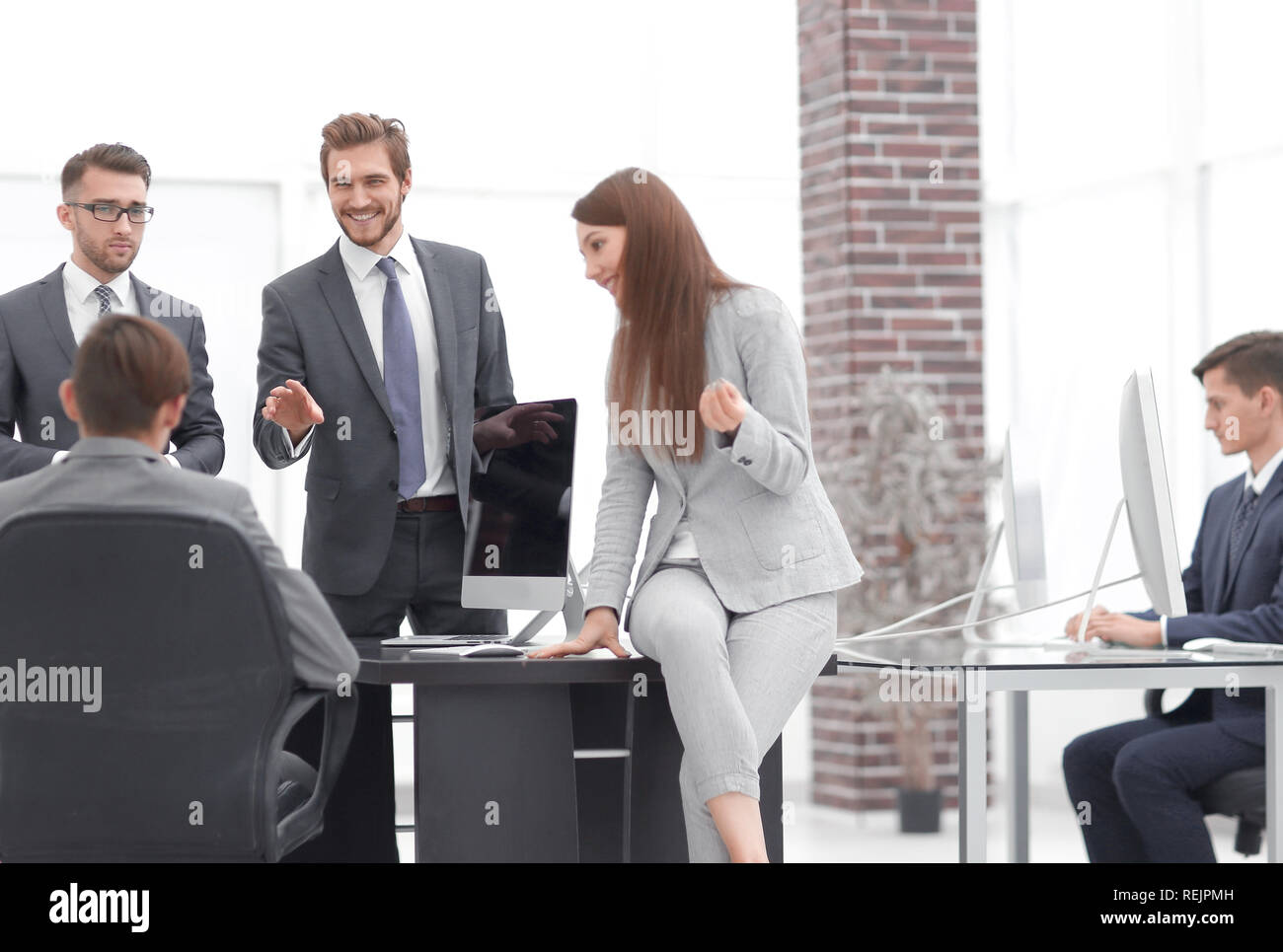 Business people discussing over new business project in office Stock ...