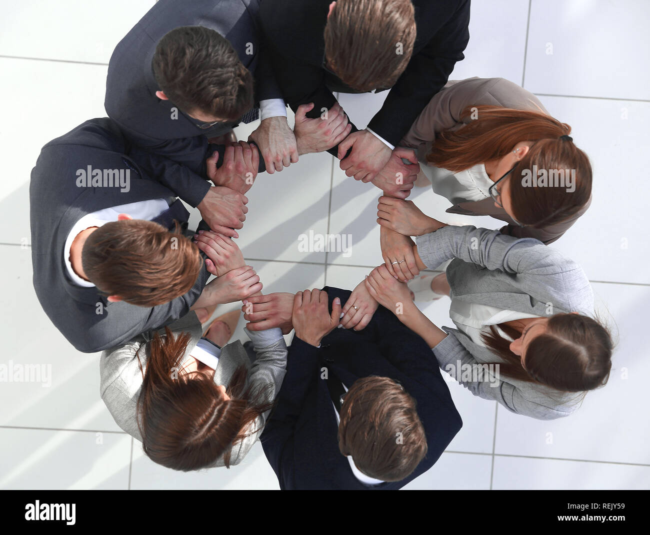 top view. business team forming a circle Stock Photo - Alamy