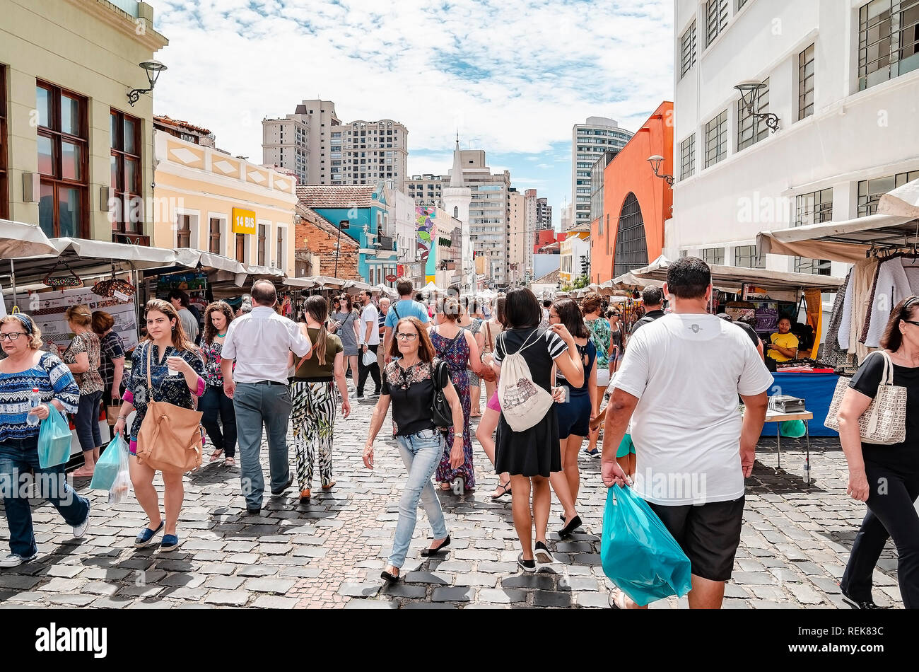Curitiba - PR, Brazil - December 16, 2018: People at the sundays fair ...