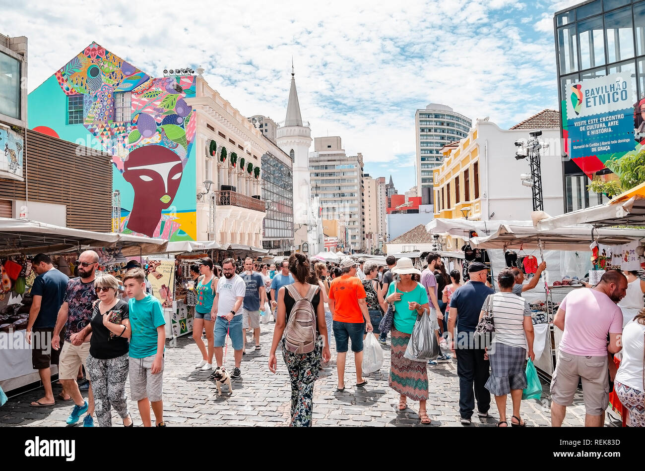 Curitiba - PR, Brazil - December 16, 2018: People at the sundays fair ...