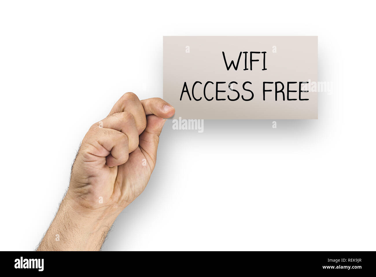 WiFi Access Free. Man showing or holding card with free wi fi text ...