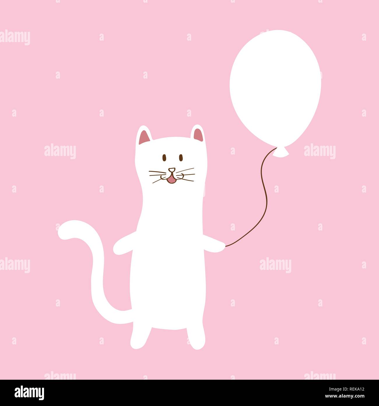 Adorable White Cat with holding a white balloon, character design ...