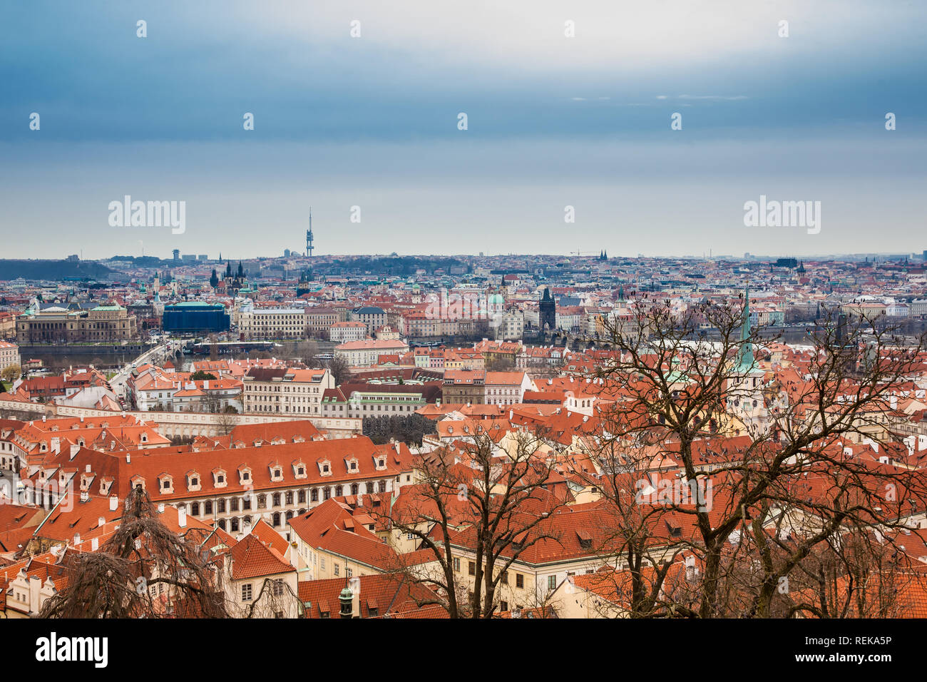 The beautiful Prague city old town seen form the Prague Castle ...