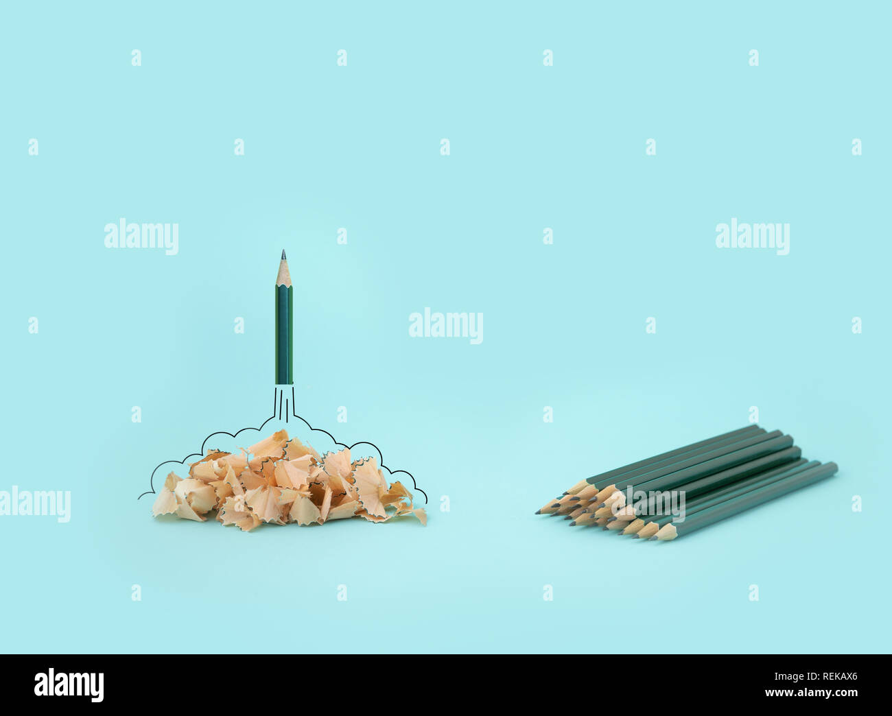 Pencil and pencil sharpener trash with jet engine, stationary Stock ...