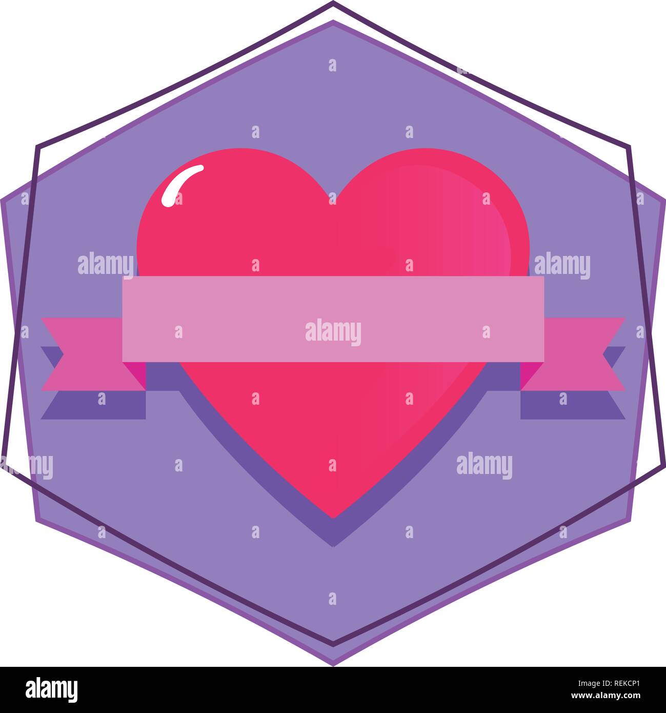badge heart ribbon happy valentines day vector illustration Stock ...