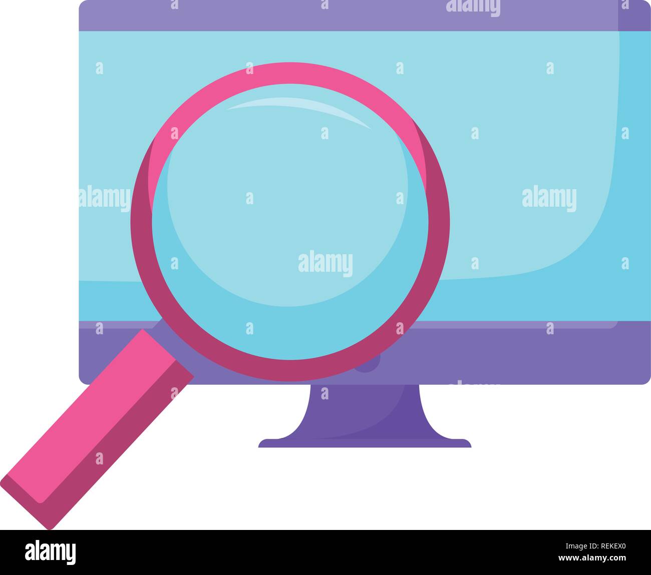 Computer and magnifying glass Over white background, vector ...