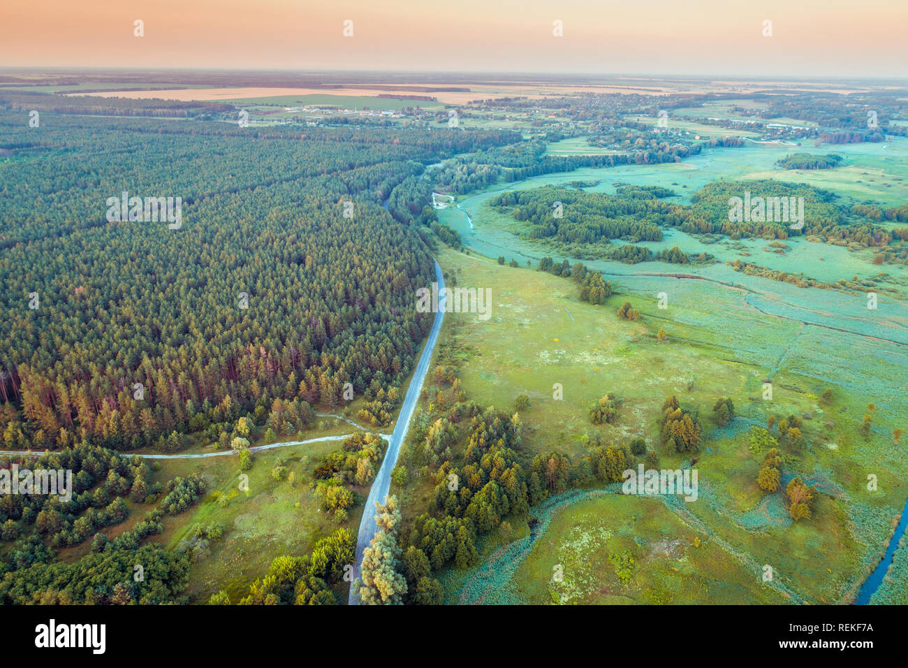Aerial view of countryside in summer evening Stock Photo - Alamy