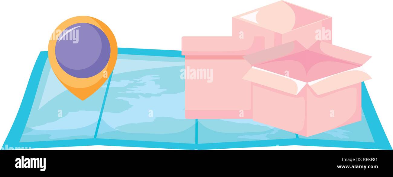map with location pin and boxes Over white background, vector ...