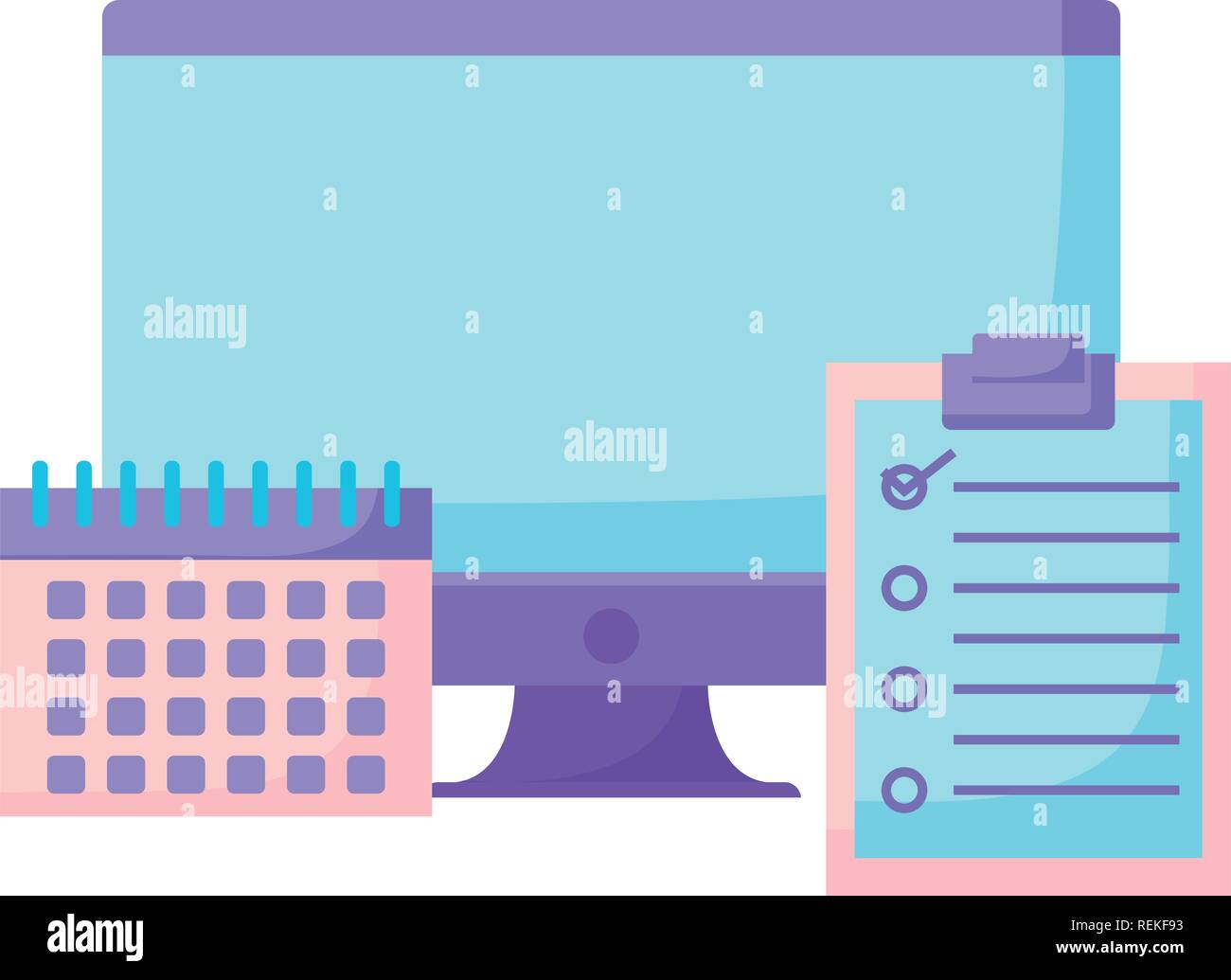 Computer and checklist over white background, vector illustration Stock ...