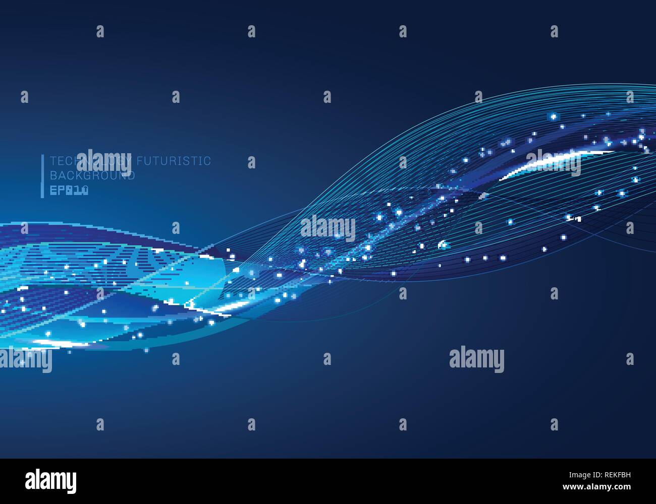 Abstract blue lines wave glowing light element digital stream series ...