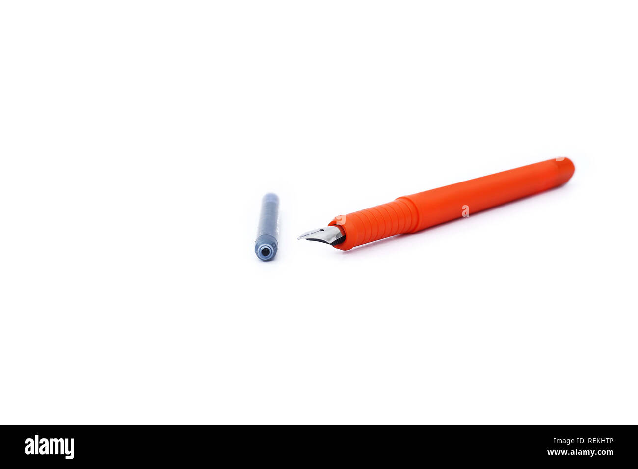 Portrait of fountain pen with ink. Isolated on the white background ...