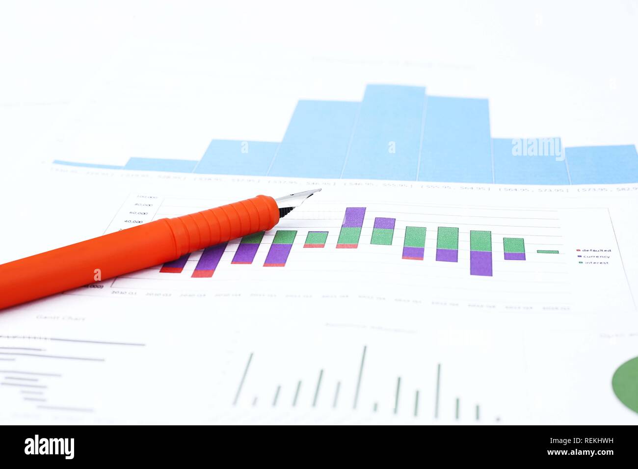 Picture of open fountain pen on the graph paper. Isolated on the white ...