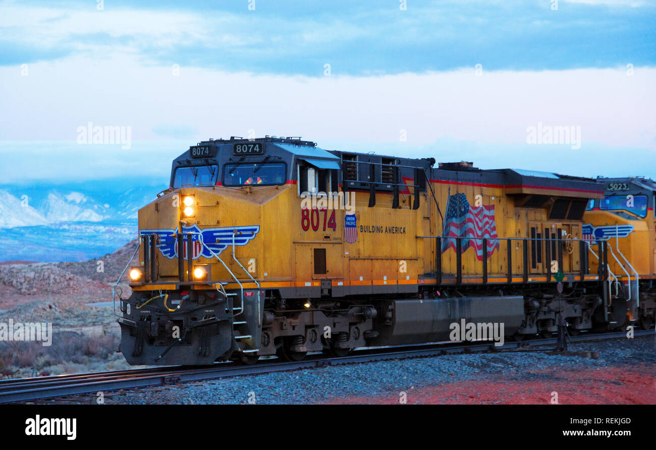 Union Pacific diesel hauling freight in Moab, Utah Stock Photo - Alamy