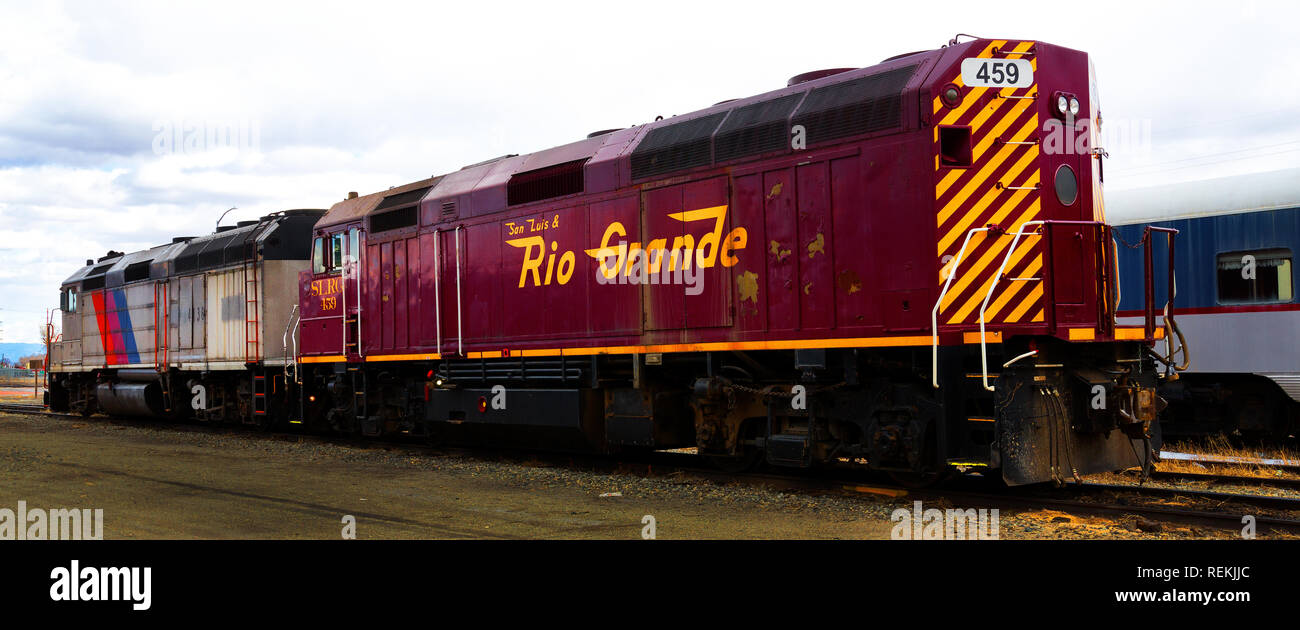 San Luis and Rio Grande diesel engine in the rail yard of Alamosa ...