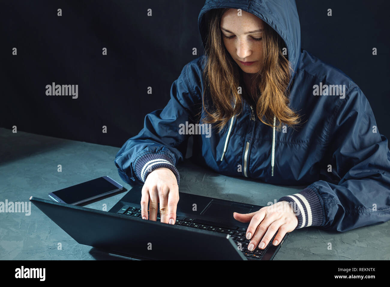 Girl Hacker Uses A Laptop To Hack The System Stealing Personal Data Creation And Infection Of