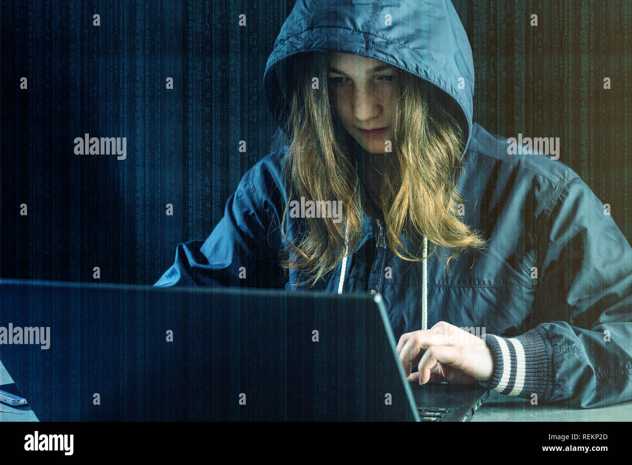 Girl Hacker Uses A Laptop To Hack The System Stealing Personal Data Creation And Infection Of