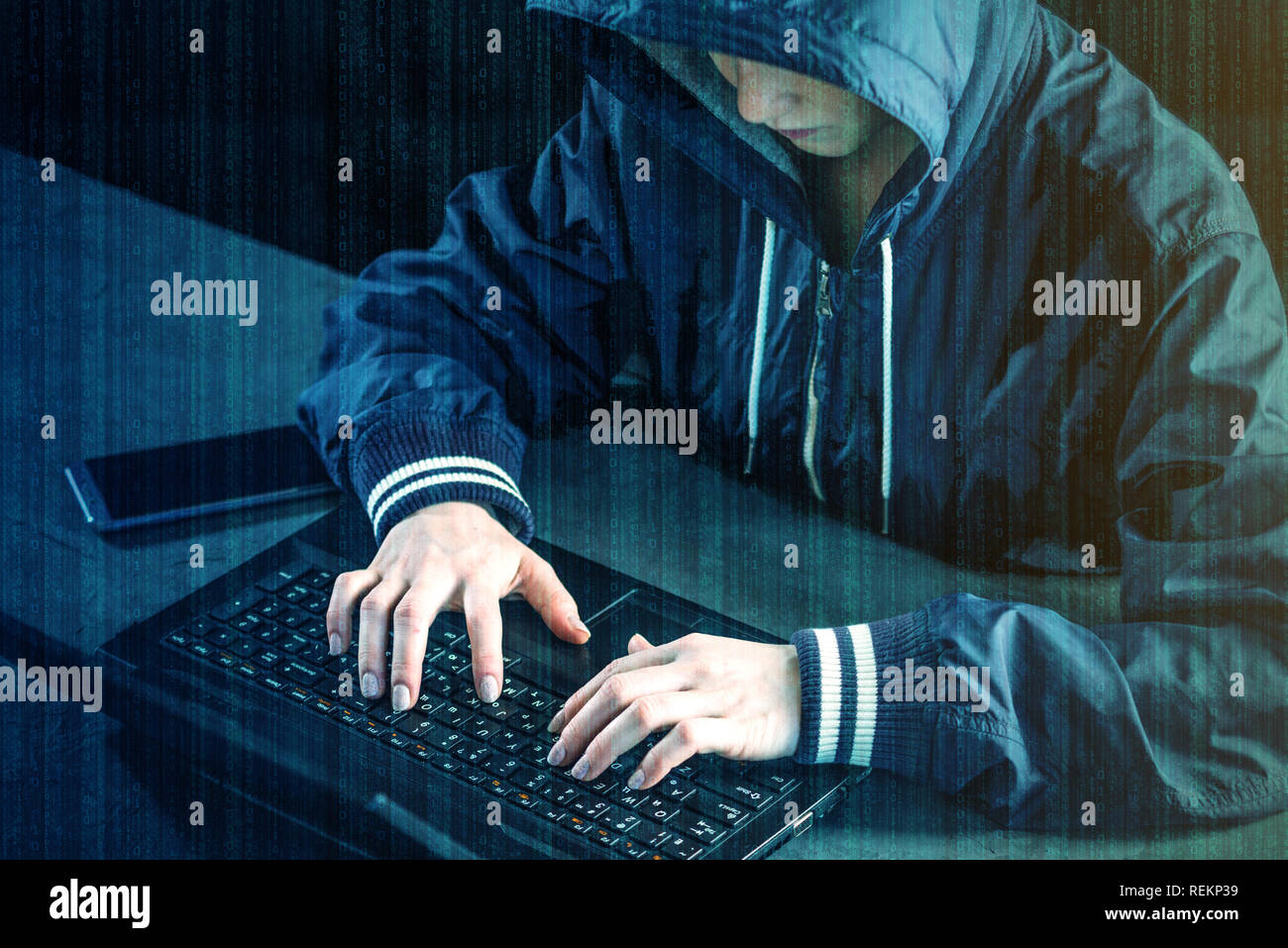 Hacker Teen Programmer Uses A Laptop To Hack The System Stealing Personal Data Creation And