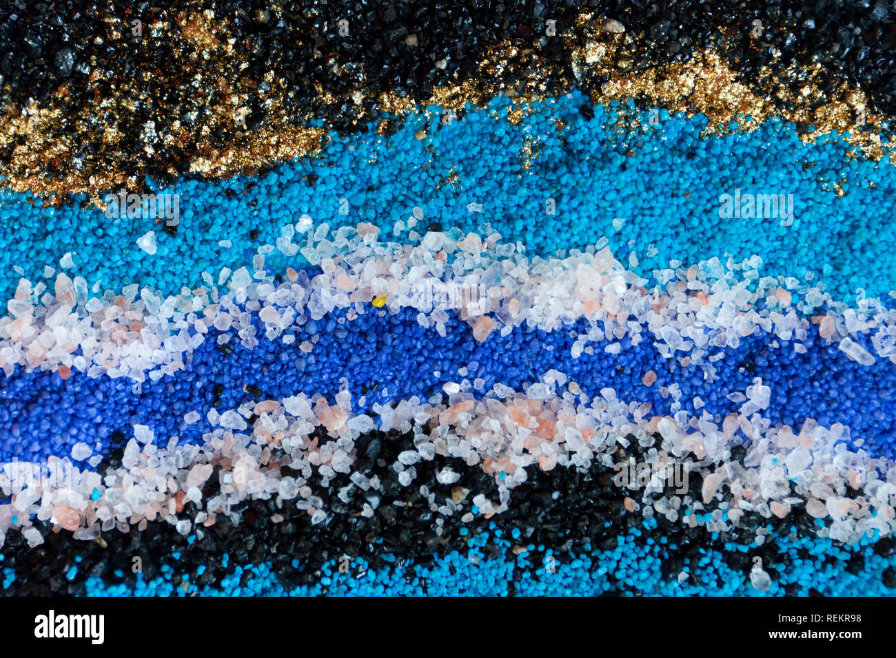 Layered colorful sand pattern. Marble style background. Blue and gold ...