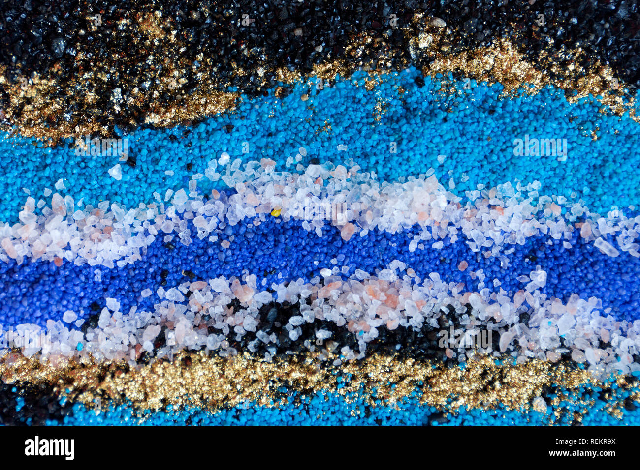 Layered colorful sand pattern. Marble style background. Blue and gold ...