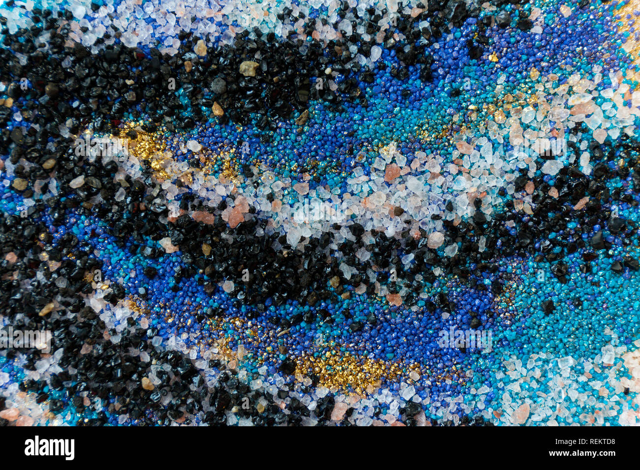 Layered colorful sand pattern. Marble style background. Blue and gold ...