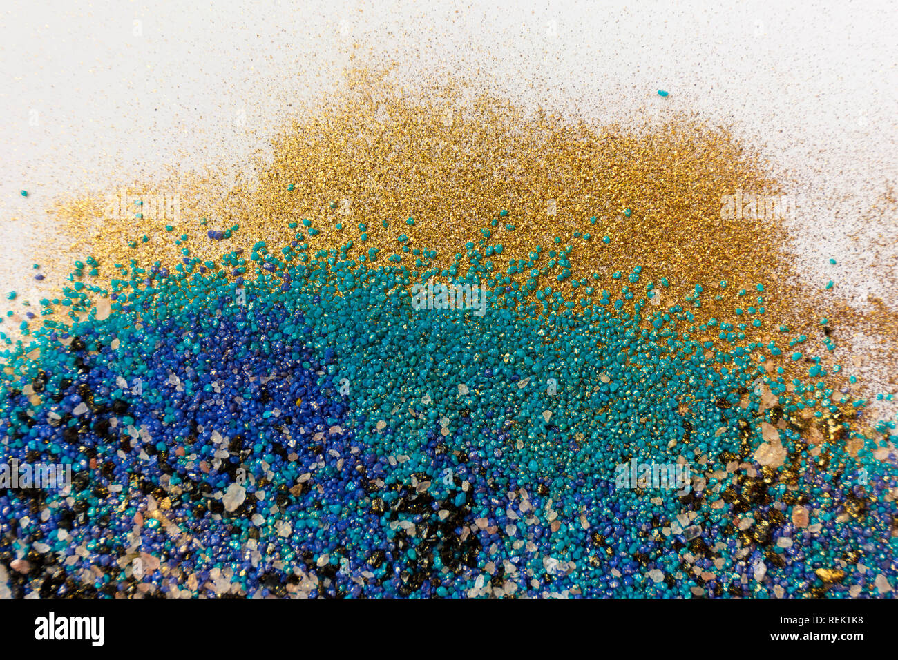Layered colorful sand pattern. Marble style background. Blue and gold ...