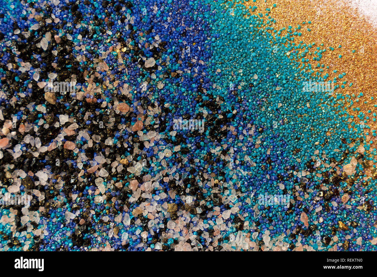 Layered colorful sand pattern. Marble style background. Blue and gold ...