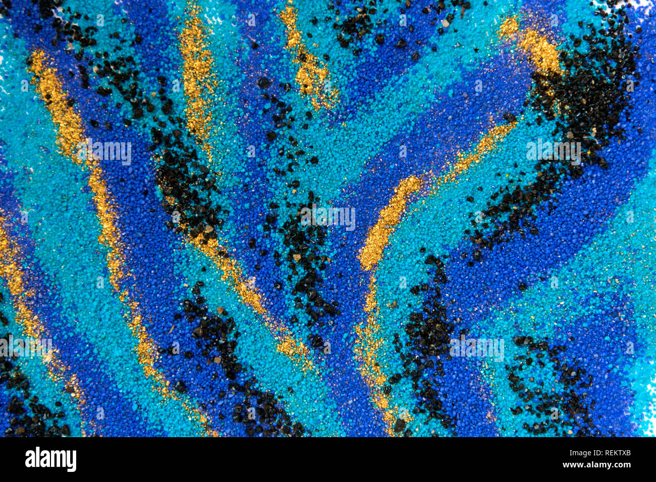 Layered colorful sand pattern. Marble style background. Blue and gold ...