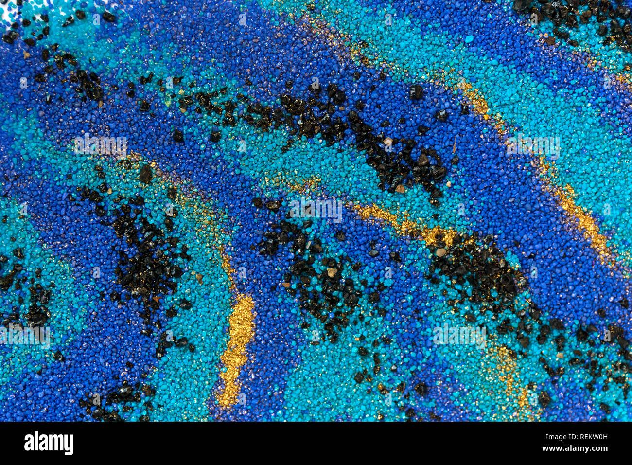 Layered colorful sand pattern. Marble style background. Blue and gold ...