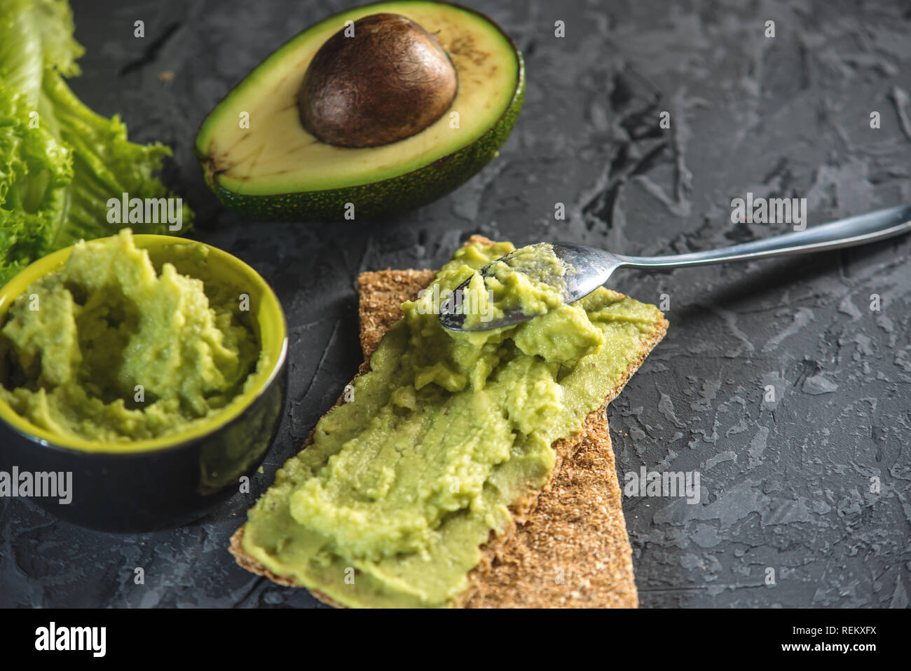 Traditional Mexican cold appetizer made of pureed avocado pulp with ...
