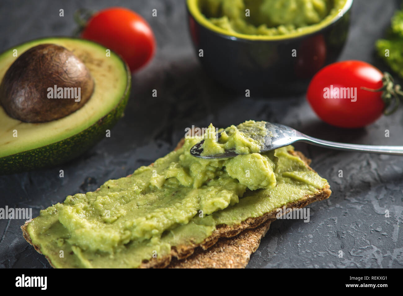 Traditional Mexican cold appetizer made of pureed avocado pulp with ...