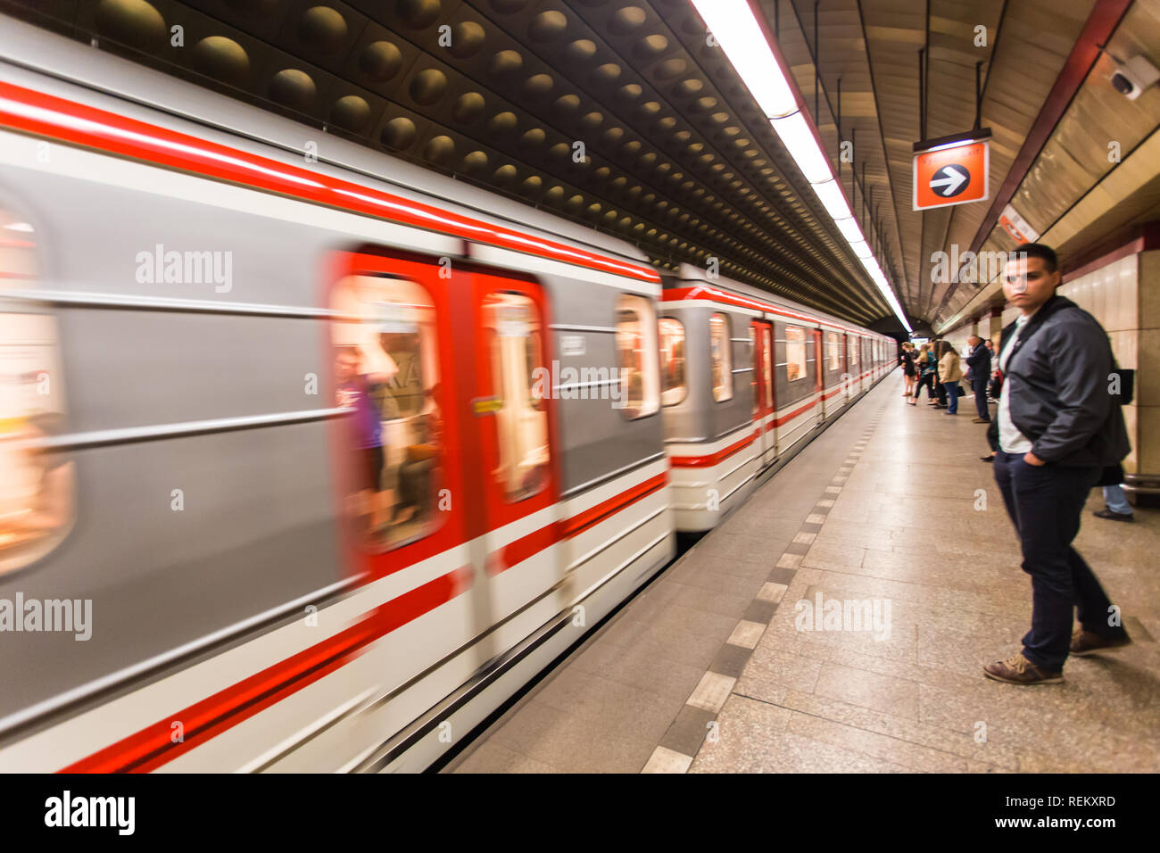 PRAGUE, CZECH REPUBLIC - JUNE 7, 2017: A metro underground station of ...